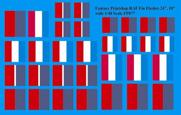 R.A.F Fin Flashes 18inches and 24 inches FP877 in 1/48 scale decals