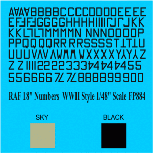 RAF 18″ NUMBERS AND LETTERS FP884 1/48 scale aircraft decals