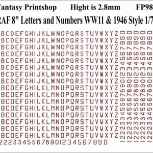 RAF 8" Serial Numbers and Letters WWII and 1946 - FP980 1/72 scale