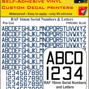 RC RAF Serials Pre Cut Vinyl Lettering Numbers 16mm FPRC893 Decals