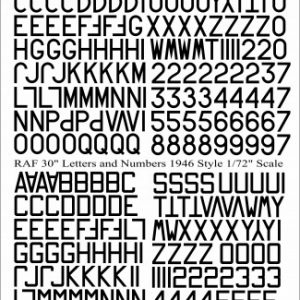 RAF 30 " Serial Numbers and Letters WWII and 1946 - 1/72 scale