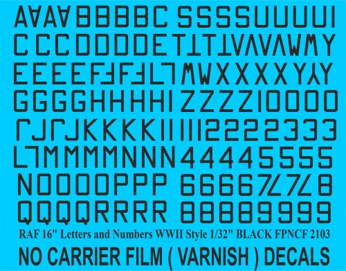 FPNCF-2103 RAF 16″ LETTERS AND NUMBERS BLACK 1/32 SCALE