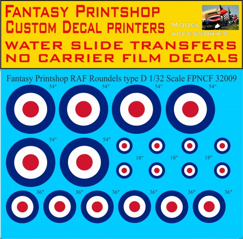 FPNCF-32009 RAF TYPE D ROUNDEL + FIN FLASH DECALS