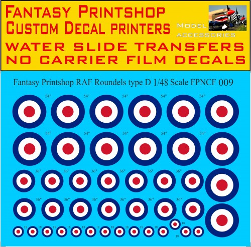 FPNCF-48009 RAF TYPE D ROUNDEL + FIN FLASH DECALS