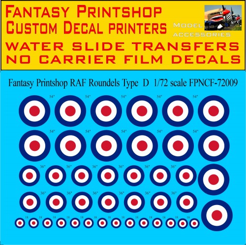 FPNCF-72009 RAF TYPE D ROUNDEL DECALS TRANSFERS