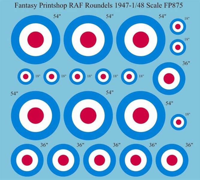R.A.F Roundels 1947- ONWARDS FP875 1/48 scale model aircraft decals