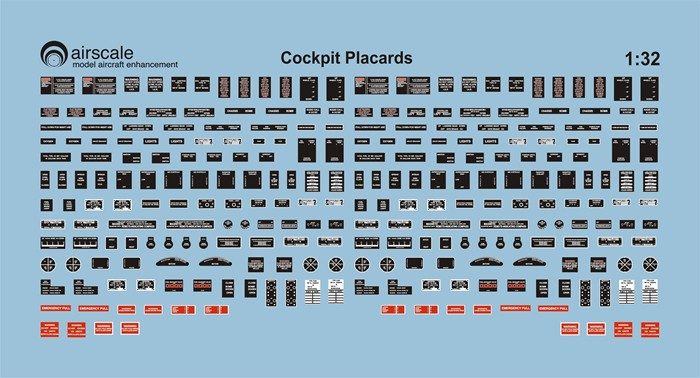 Airscale Cockpit Placards and Dataplates AS32PLA model aircraft decals