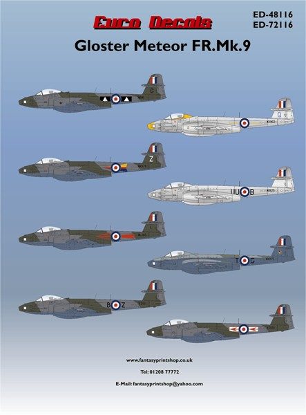 Euro Decals Gloster Meteor FR.Mk.9 ED 72116 model aircraft transfers