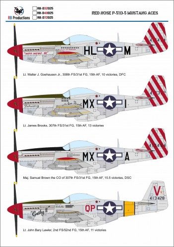RB-D 48-025 Red Nose P-51D-5 Mustang Aces decals 1/48 scale models