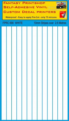 FPRC690 White GLOSS Stripes 10mm RC Vinyl Stickers transfers
