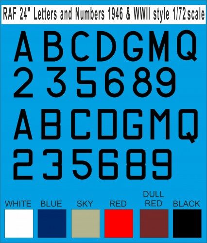 RAF 24 " Serial Numbers and Letters WWII and 1946 - 1/72 scale