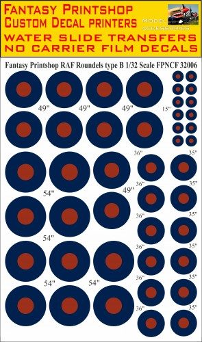 FPNCF-32006 RAF TYPE B ROUNDEL DECALS TRANSFERS