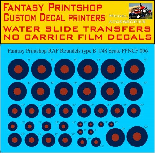 FPNCF-48006 RAF TYPE B ROUNDEL DECALS TRANSFERS