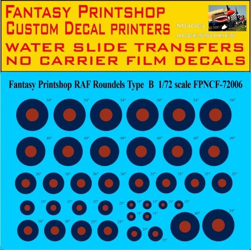 FPNCF-72006 RAF TYPE B ROUNDEL DECALS TRANSFERS