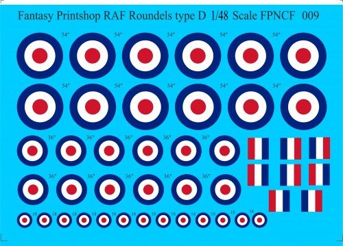 FPNCF-48009 RAF TYPE D ROUNDEL + FIN FLASH DECALS