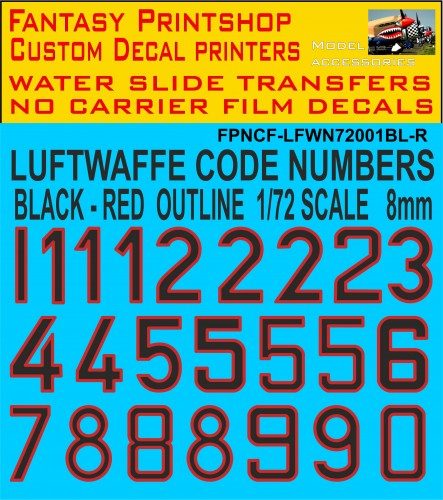 German Luftwaffe Code Numbers BLACK WITH A RED OUTLINE 1/72