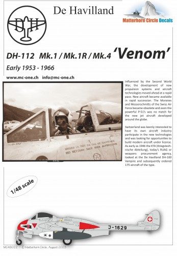 Matterhorn Circle DH-112 Venom Mk.1 / Mk.4 MC48022 Decals