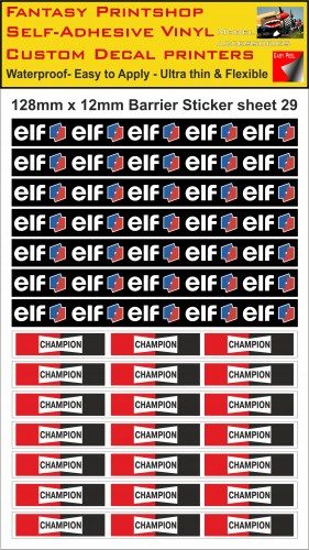 Scalextric Slot car Barrier Trackside Stickers Decals sheet 29
