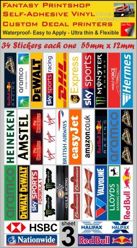Scalextric Slot car Barrier Trackside Stickers Decals x 34 - sheet 3