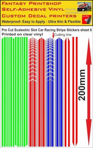 SCALEXTRIC SLOT CAR PreCut STICKERS RACING STRIPES sheet 8